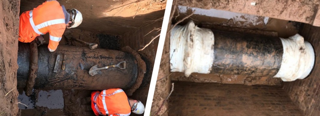 Inspection Pit 650mm Ductile Iron Pipe Leaking Coupling Repair