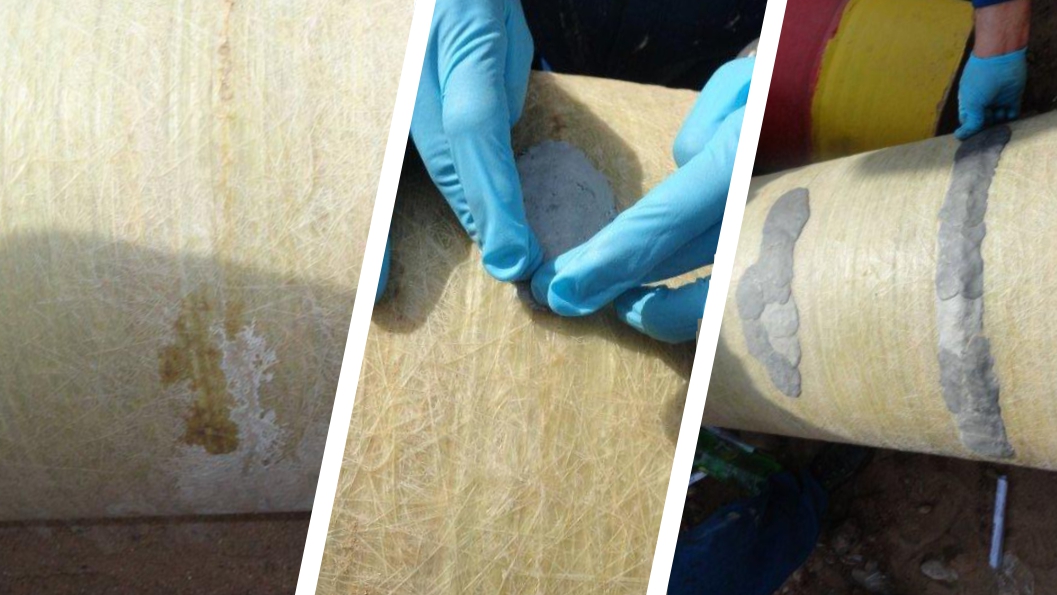 Oil Refinery 400mm GRP Pipe External Surface Damage Repair